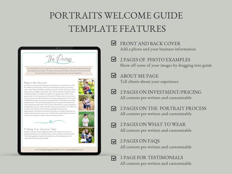 Portrait Welcome Guide, Session Welcome Guide Template, Portrait Guide ...