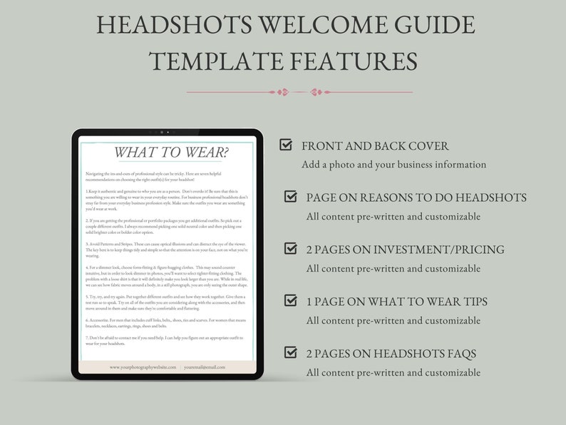 Headshots Session Welcome Guide, Headshot Photography Guide, CANVA ...