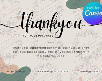 Editable Thank You Card Canva Template Printable Thank You for Your ...