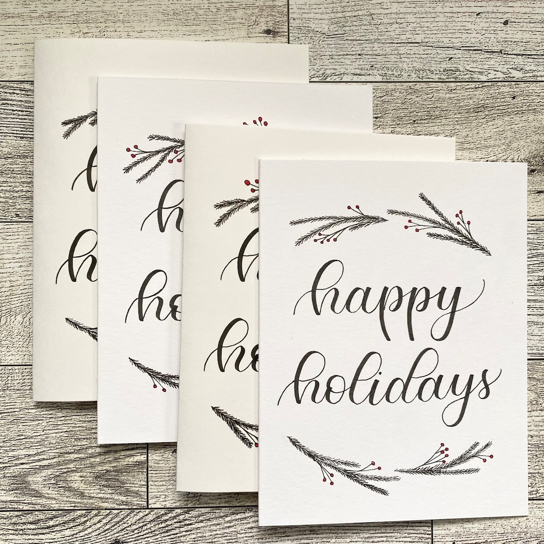 Handmade Christmas Card Pack Happy Holidays Set of Four - Etsy