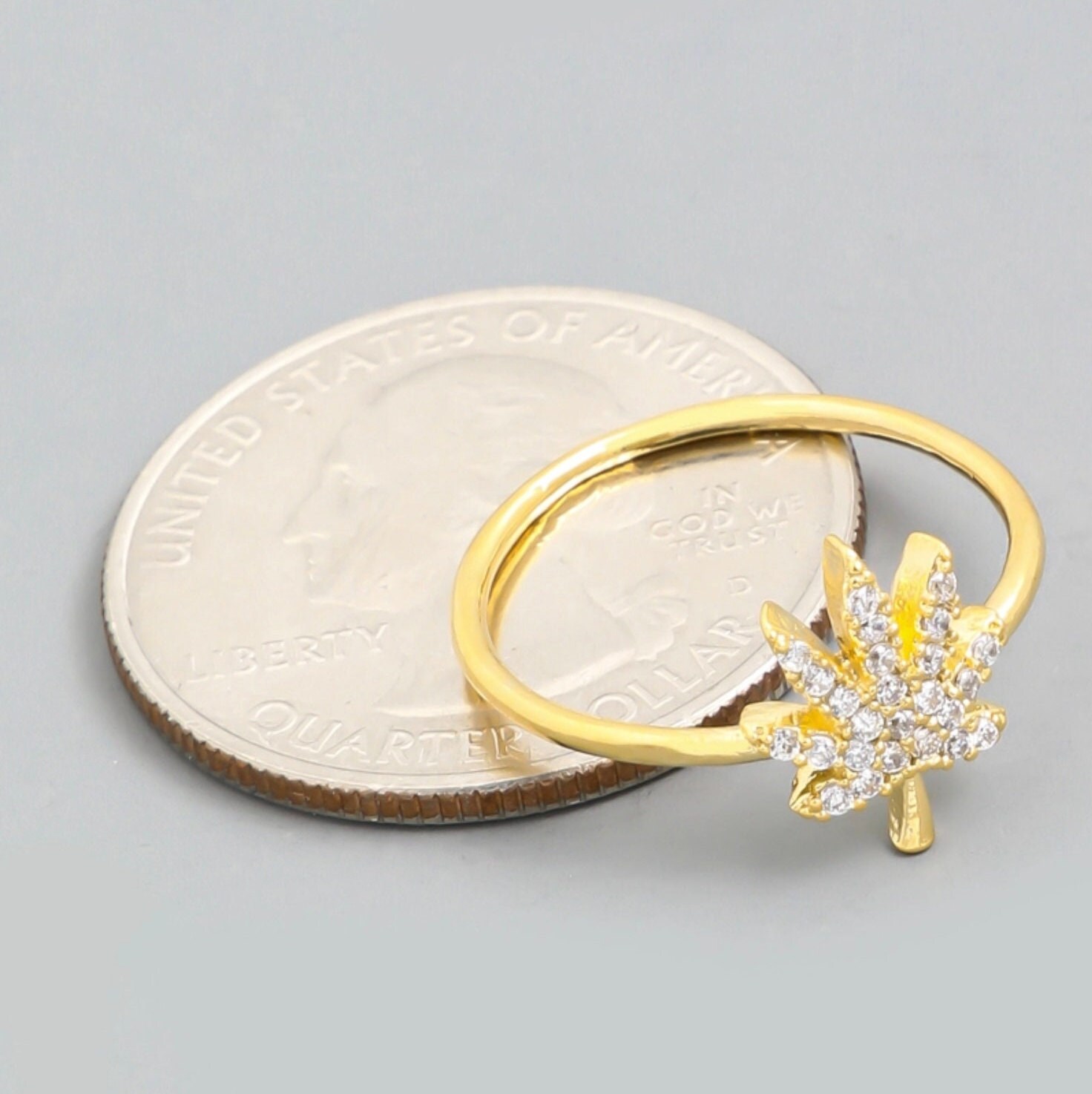 Stackable 14k Gold Dipped Handmade CZ Studded Cannabis Ring Size 6 Gold ...