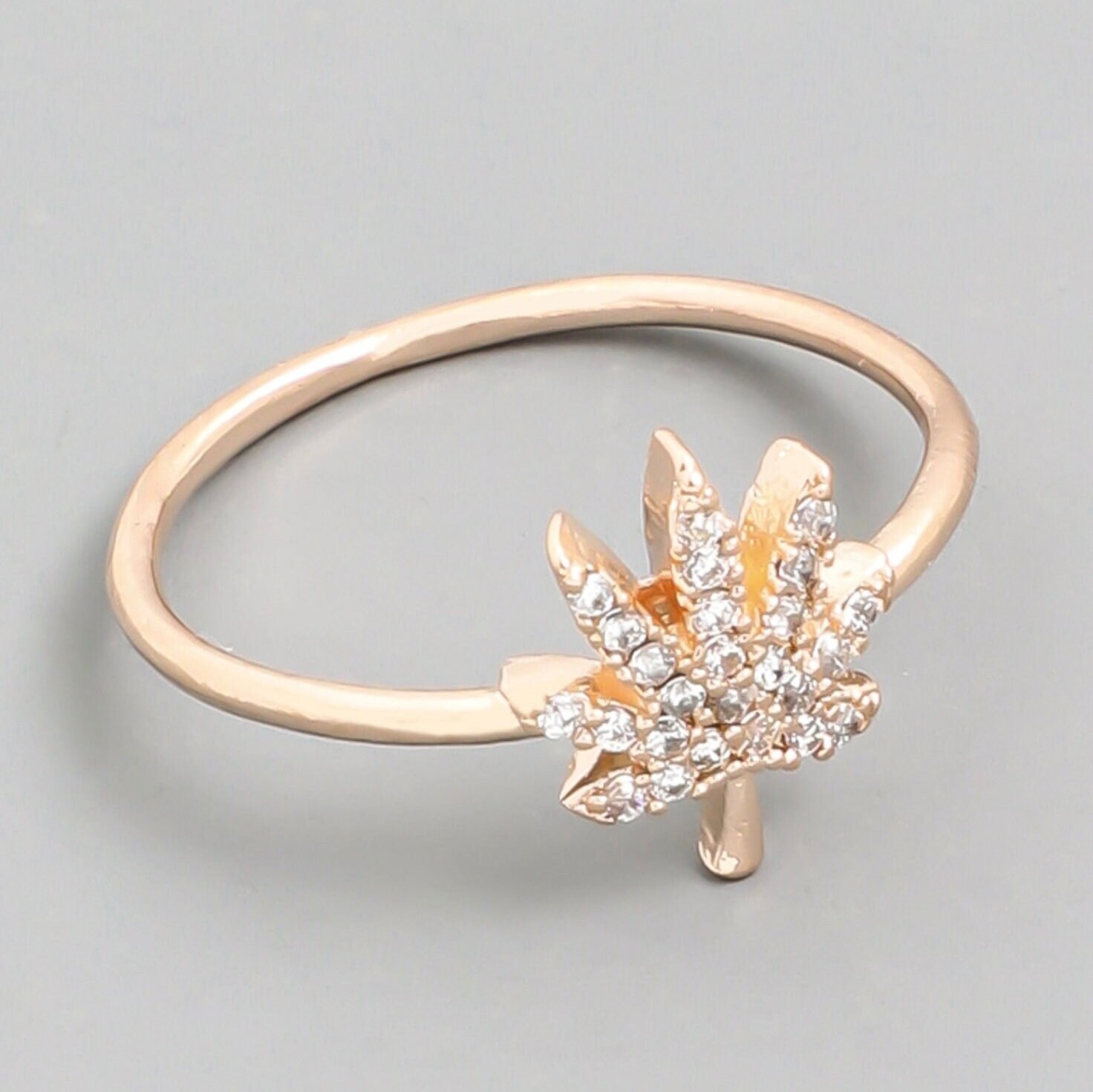 Stackable 14k Gold Dipped Handmade CZ Studded Cannabis Ring Size 6 Gold ...
