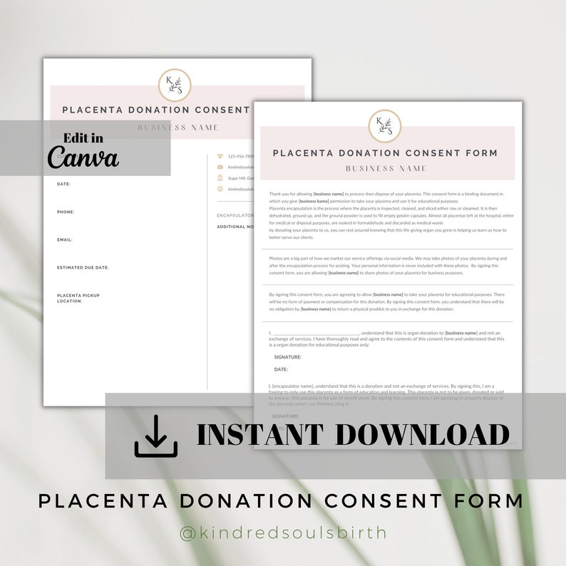Placenta Donation Consent Form, Birth Doula Contract, Placenta ...
