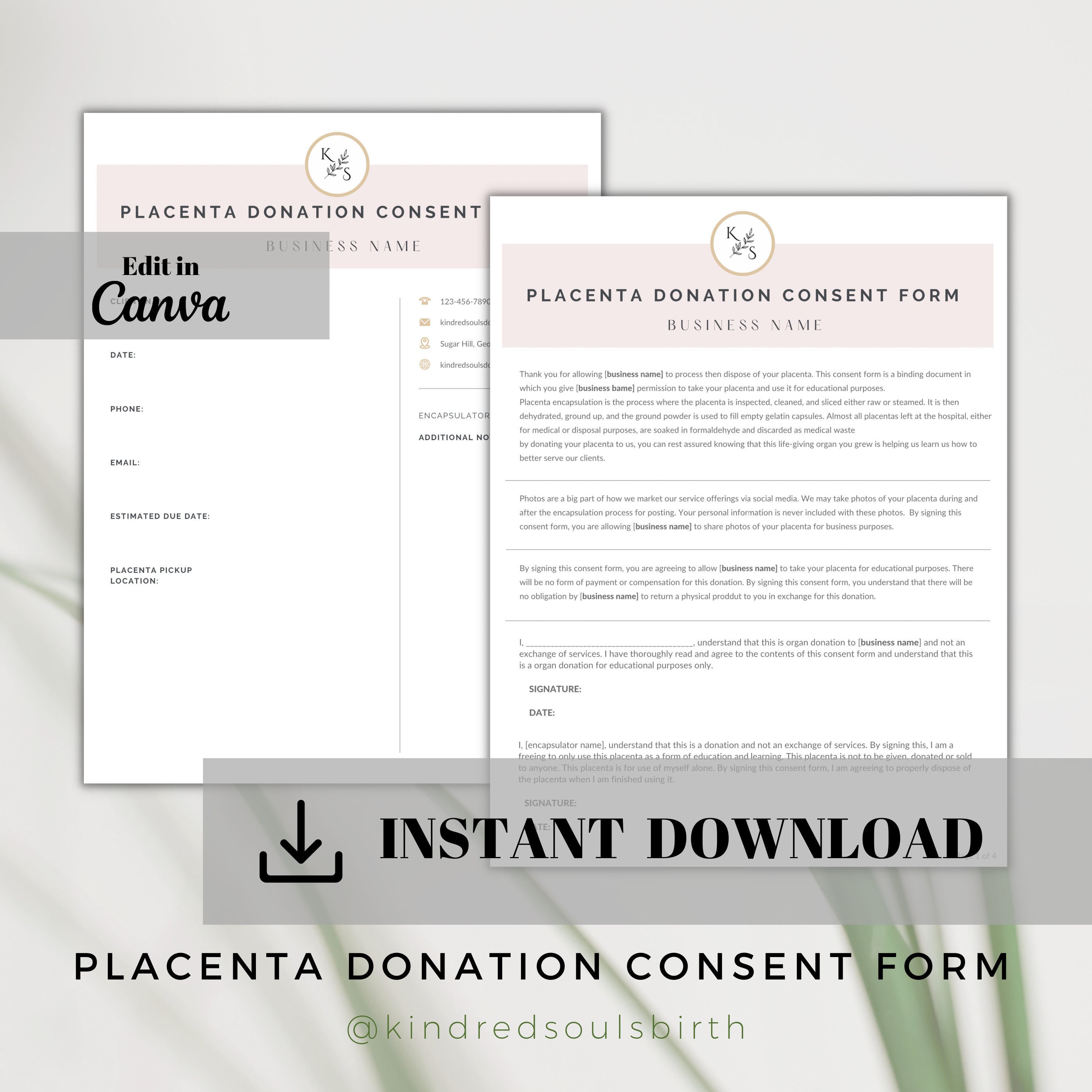 Placenta Donation Consent Form, Birth Doula Contract, Placenta ...