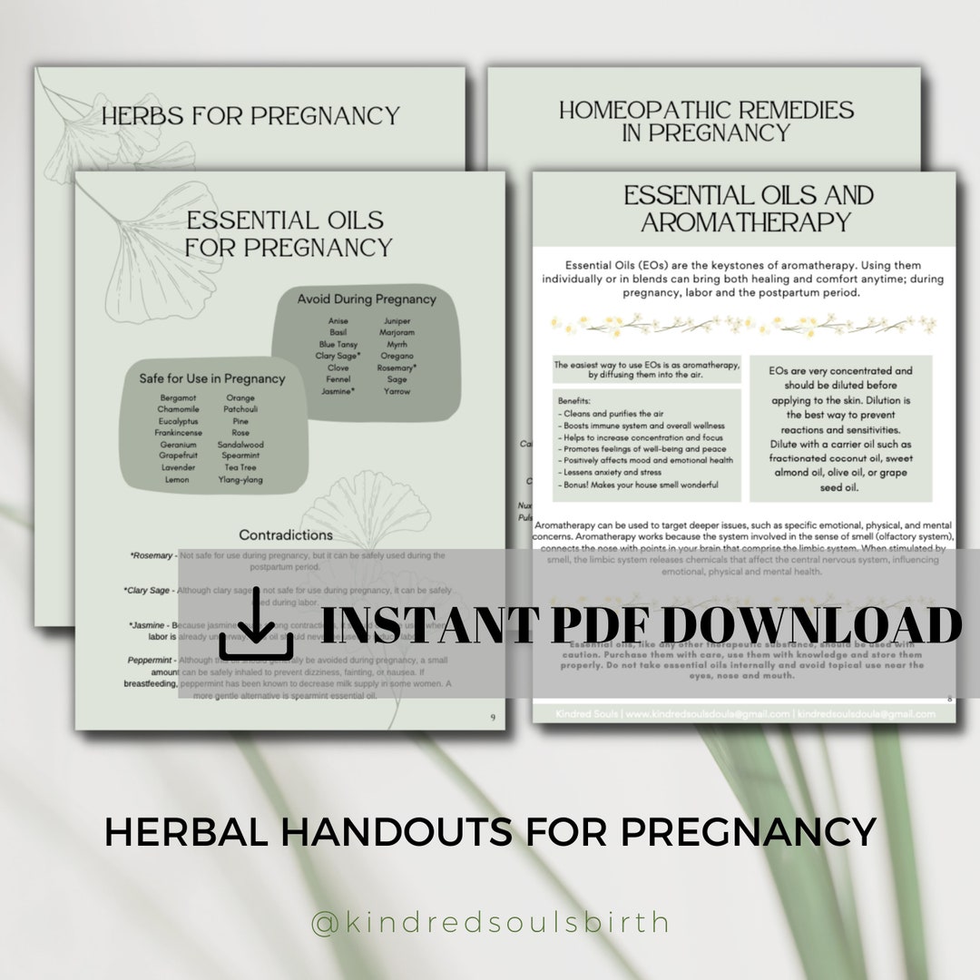 PDF Printable Prenatal Handout, Pregnancy Safe Herbs, Essential Oils ...