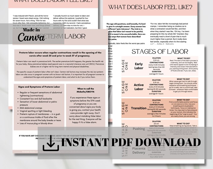 Labor Stages Handout, Birth Prep Doula Midwife Client Forms Preterm ...