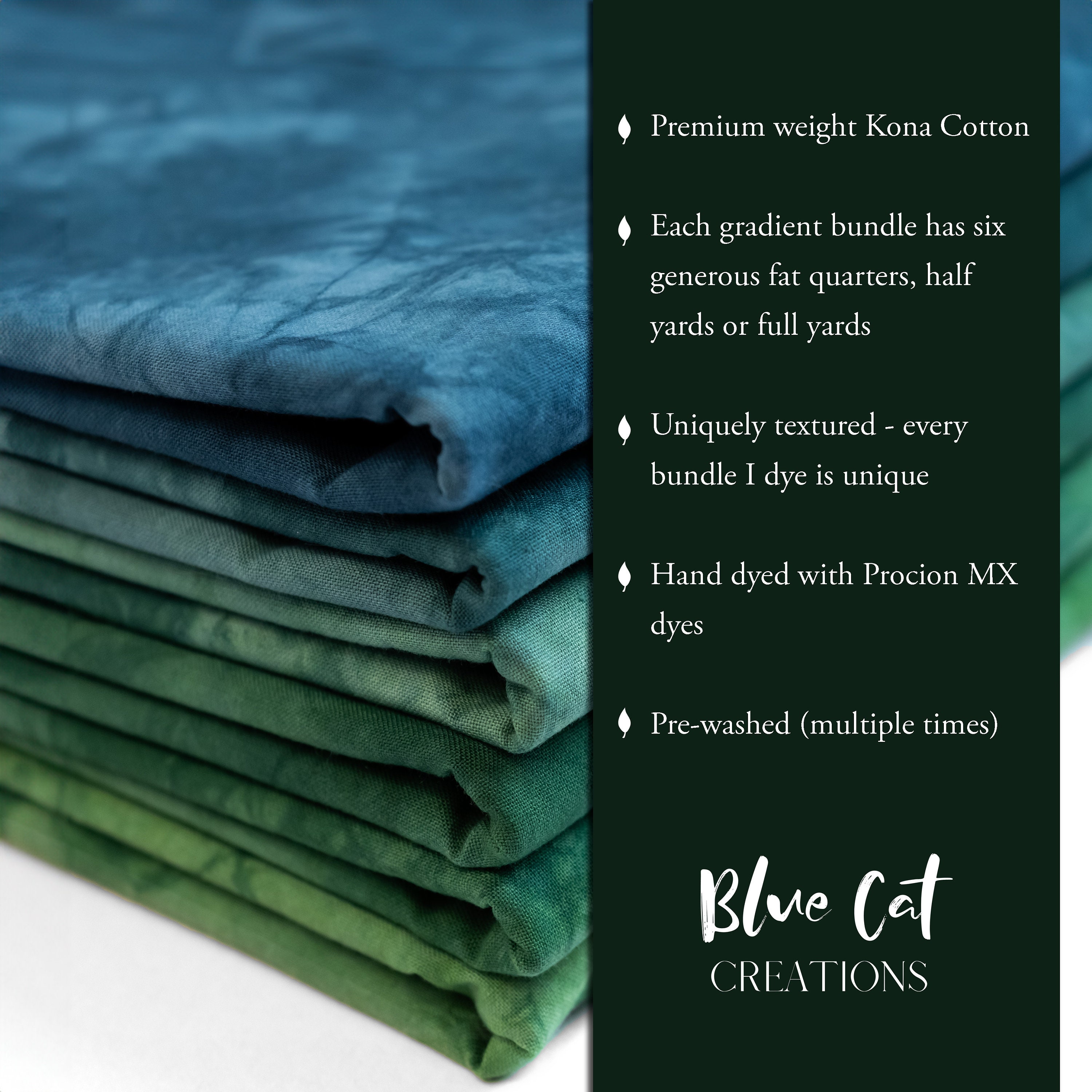Hand Dyed Blue to Green Fat Quarter Bundle / Kona Cotton Ombre Fabric Gradient - Etsy