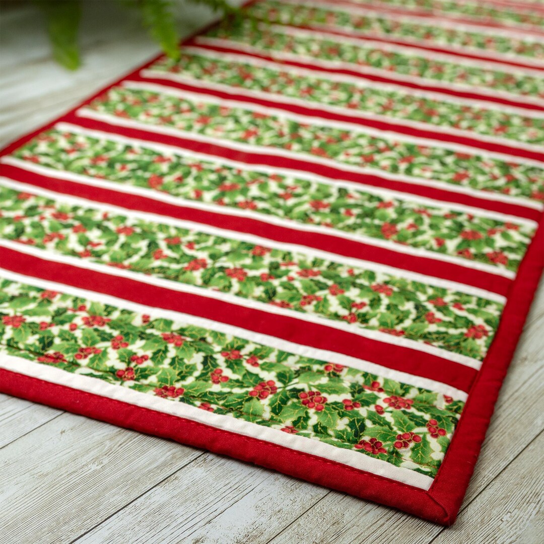 Christmas Holly Quilted Table Runner Handmade With Hand-dyed Kona ...