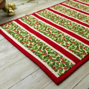 Christmas Holly Quilted Table Runner - Handmade With Hand-dyed Kona ...