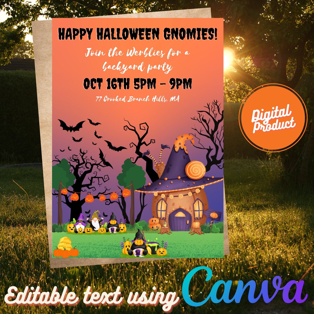 Halloween Gnome Party Invitation Template Spooky Season Gnome ...