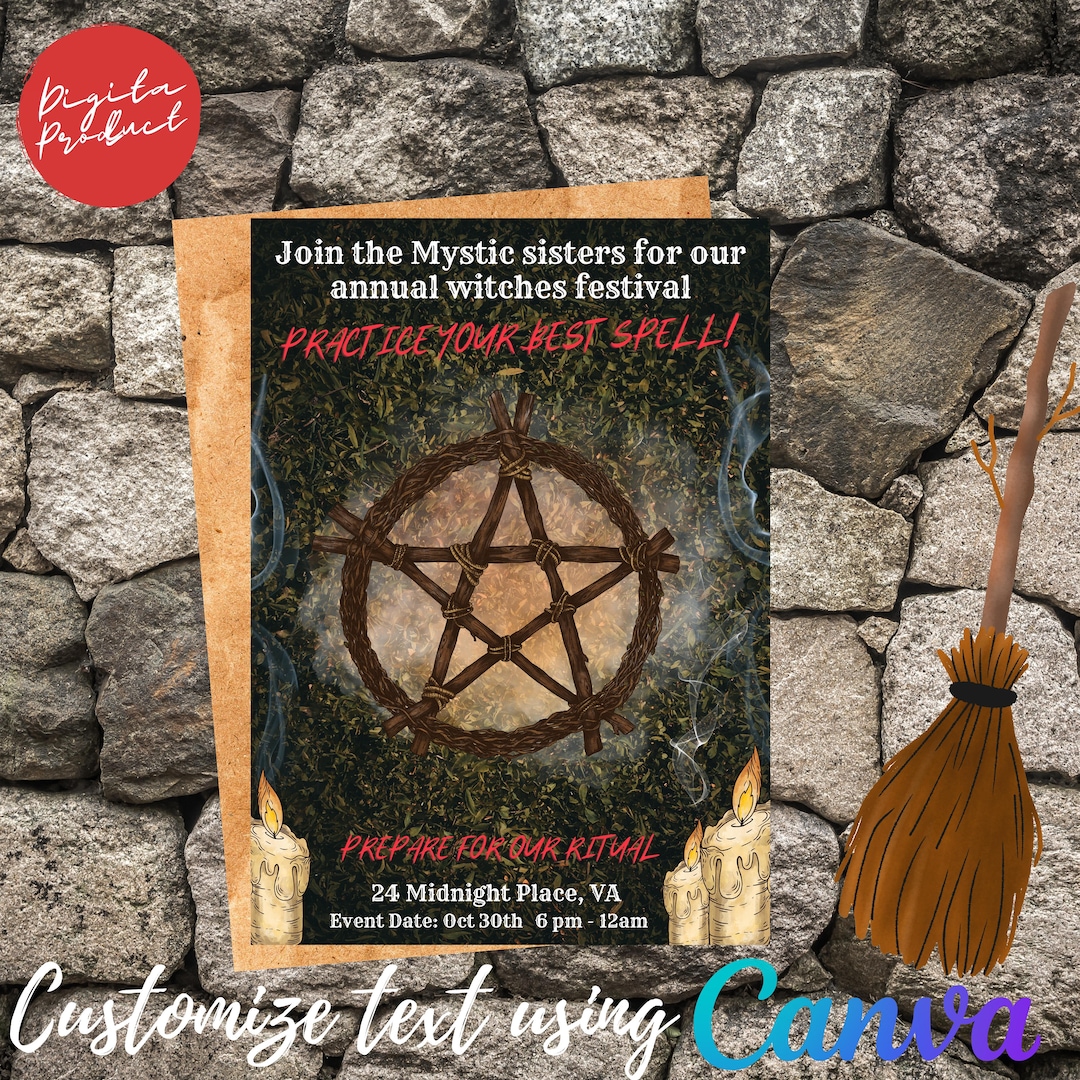 Witch Themed Invitation Template Black Magic Halloween Witchcraft Party ...