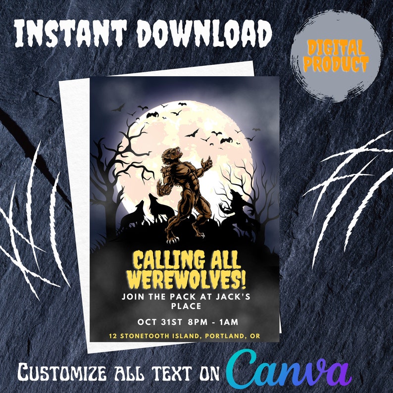 Halloween Party Invitation Template Werewolf Themed Costume Party ...