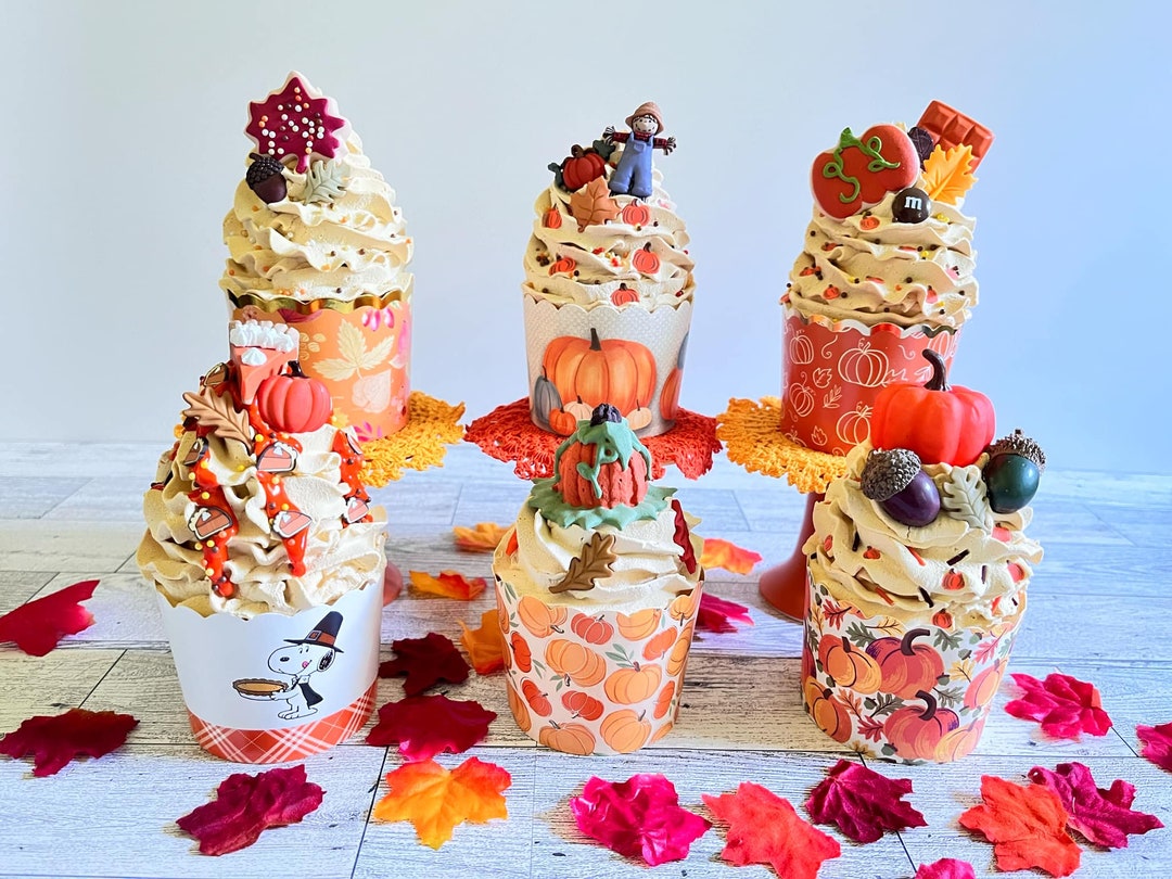 Fake Fall Cupcakes | Fall Cupcakes | Fake Cupcakes | Fall Decor | Fall Tier Tray Decor | Photo ...