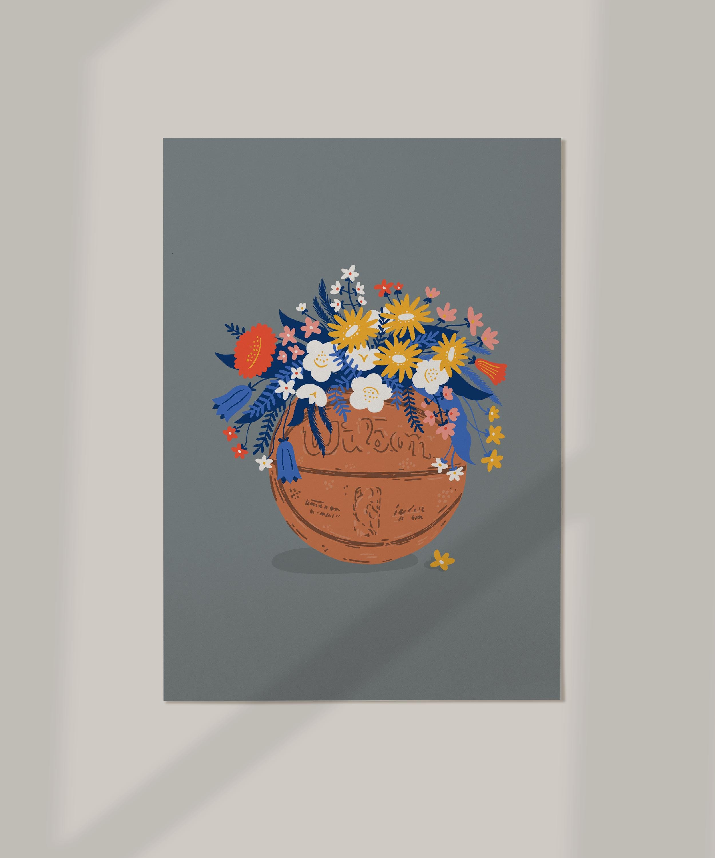 Flower Basketball Art Print, Flower Art, Basketball Art, Basketball and ...