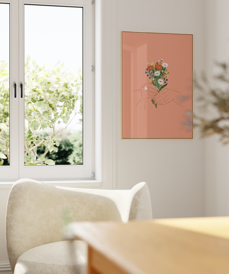 Flower Art Print, Hands Holding Flowers Art, Flower Hand Art, Gratitude ...