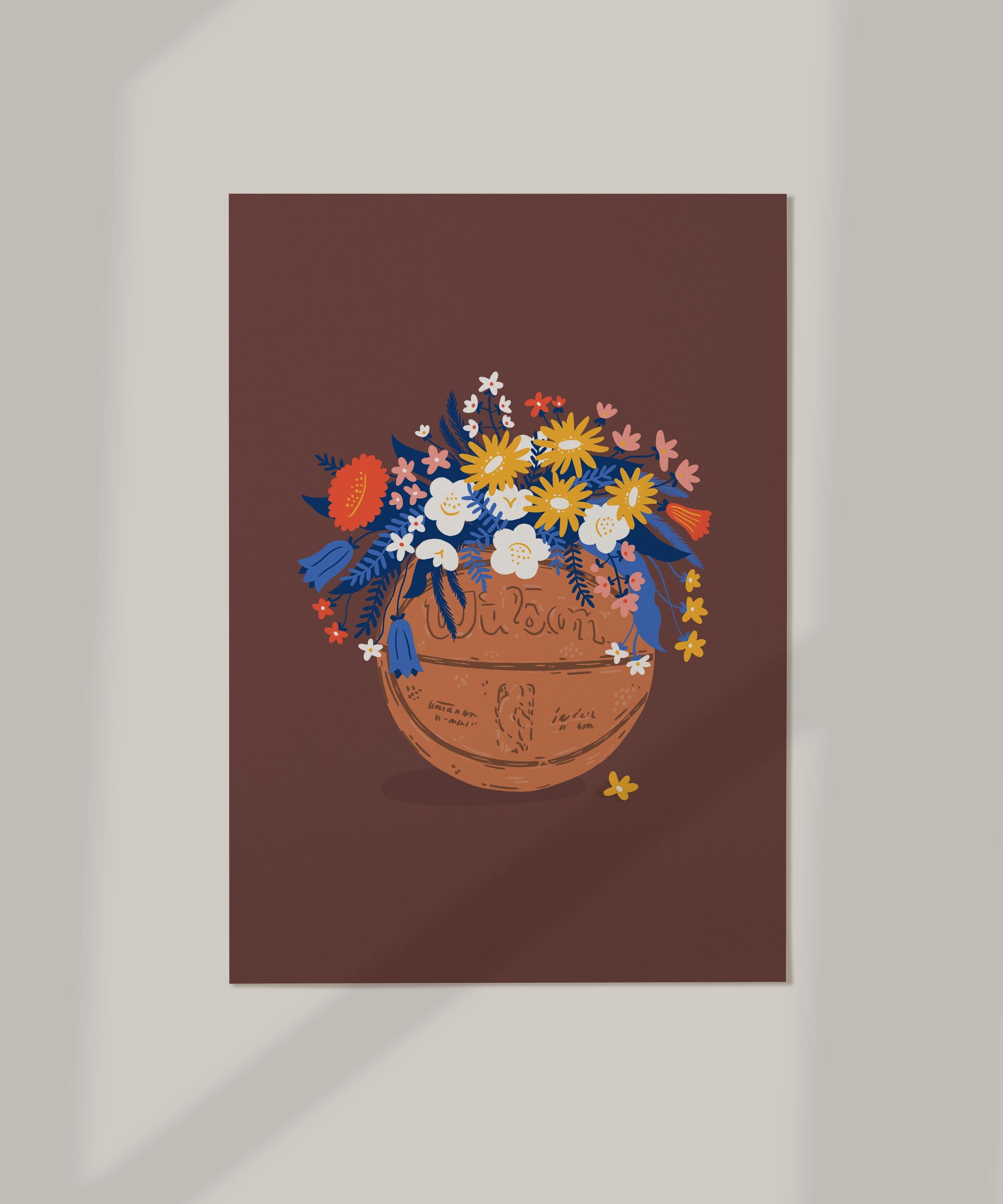 Flower Basketball Art Print, Flower Art, Basketball Art, Basketball and ...