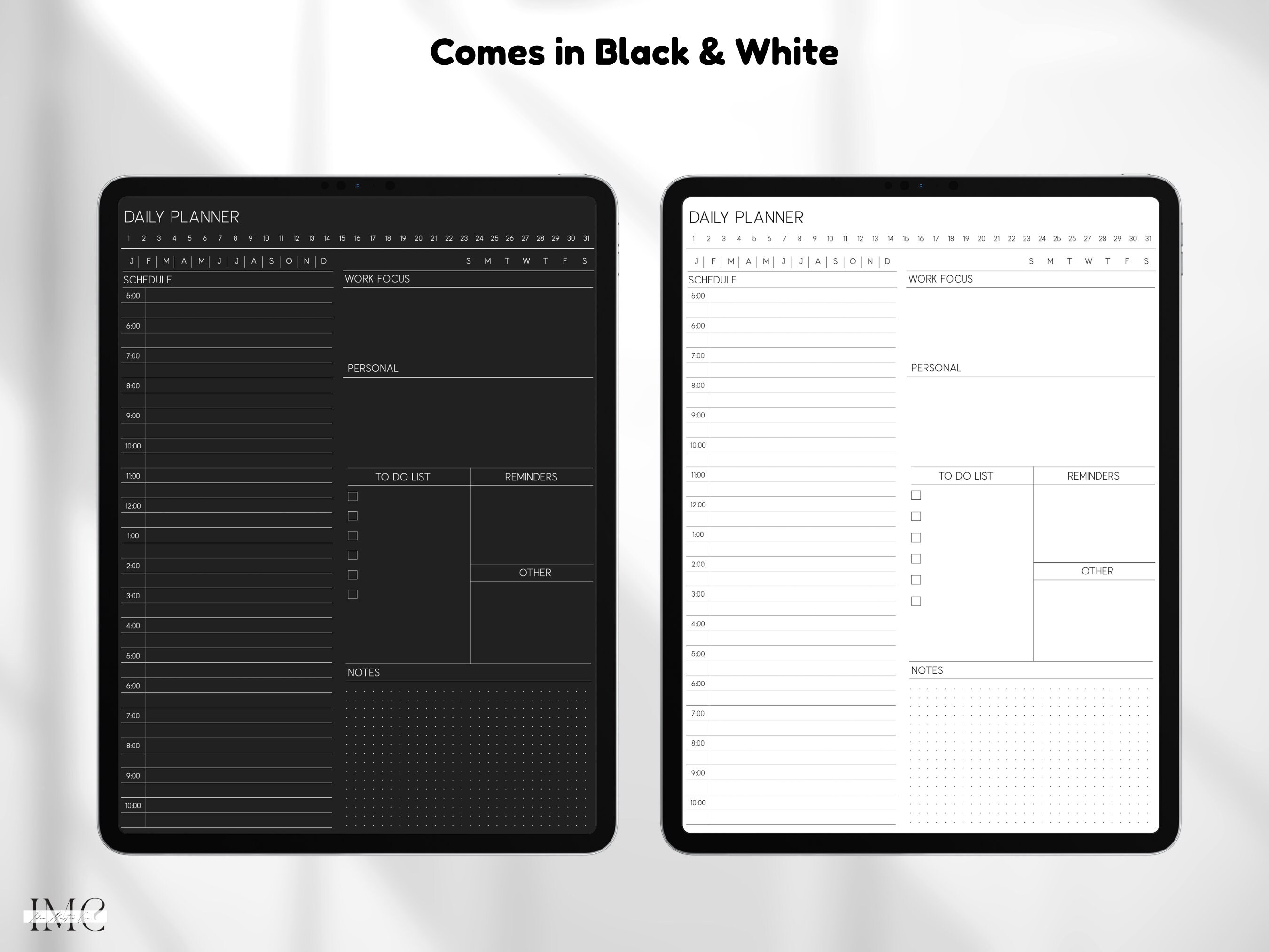 Undated Daily Digital Template for Tablet Goodnotes Penly Work From ...