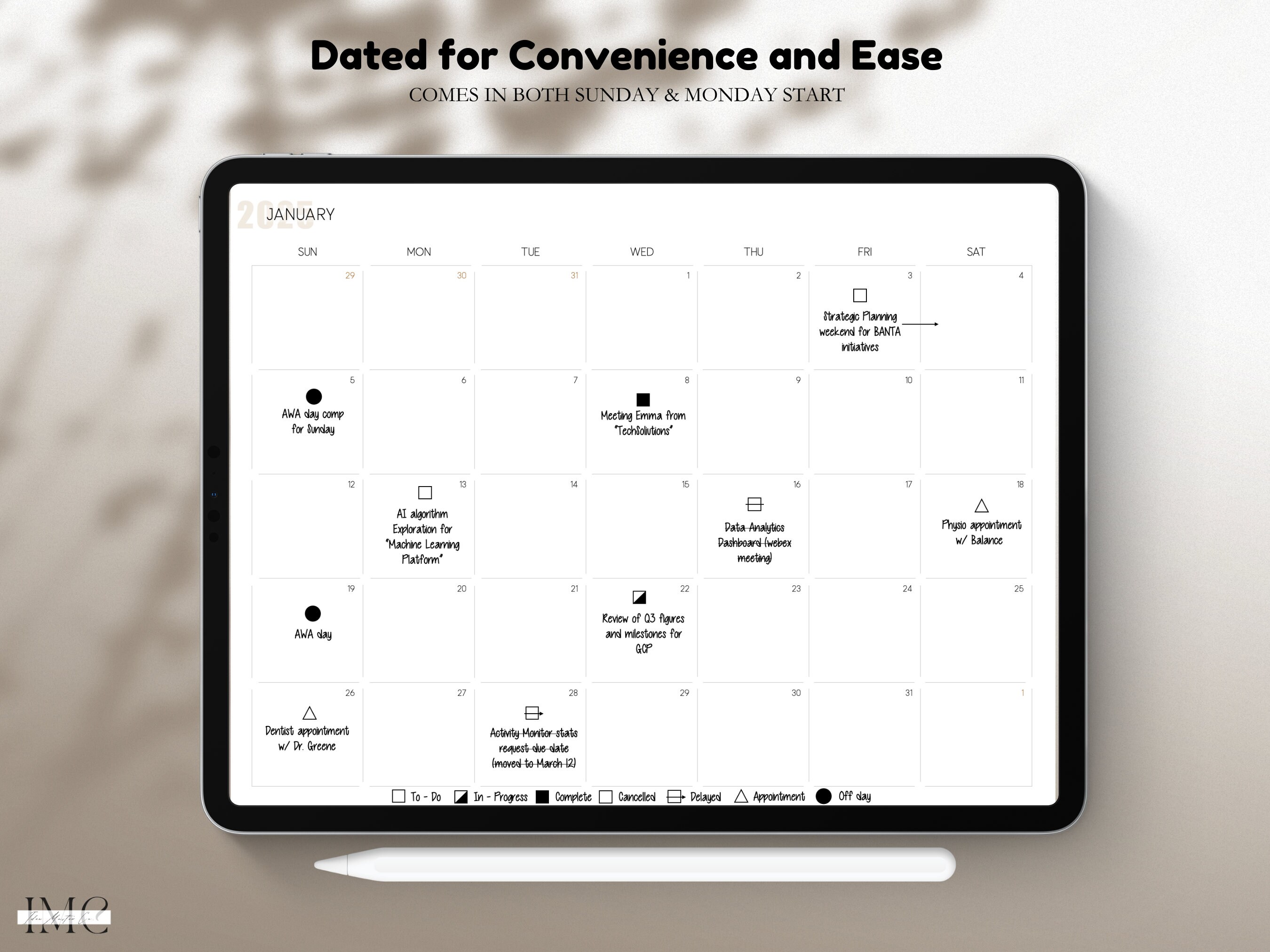 2025 Monthly Planner Calendar Template PDF Work From Home Sunday Monday ...