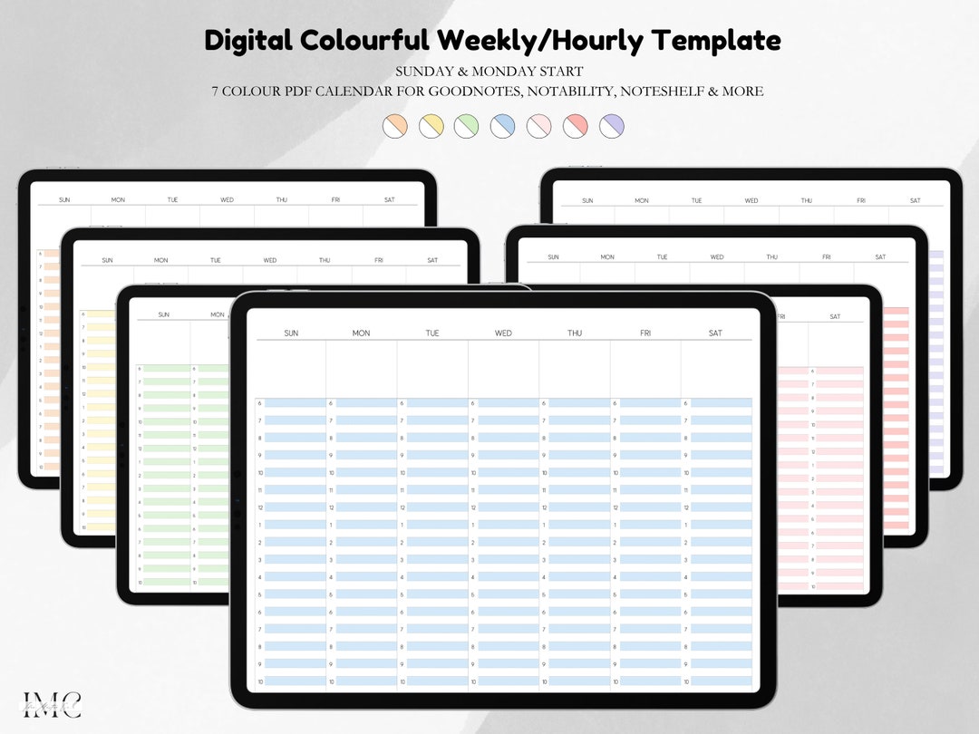 Colourful Undated Digital Weekly Hourly Planner Template Work From Home ...
