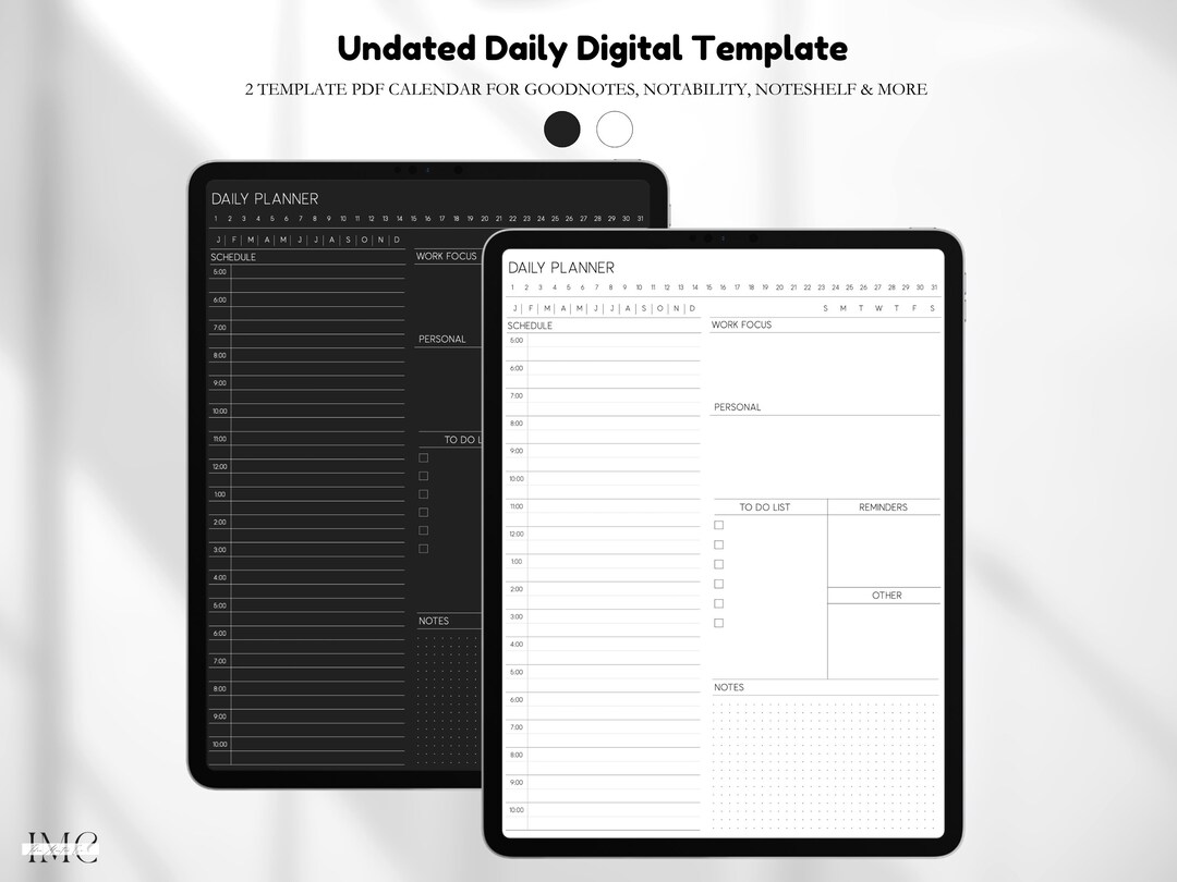 Undated Daily Digital Template for Tablet Goodnotes Penly Work From ...