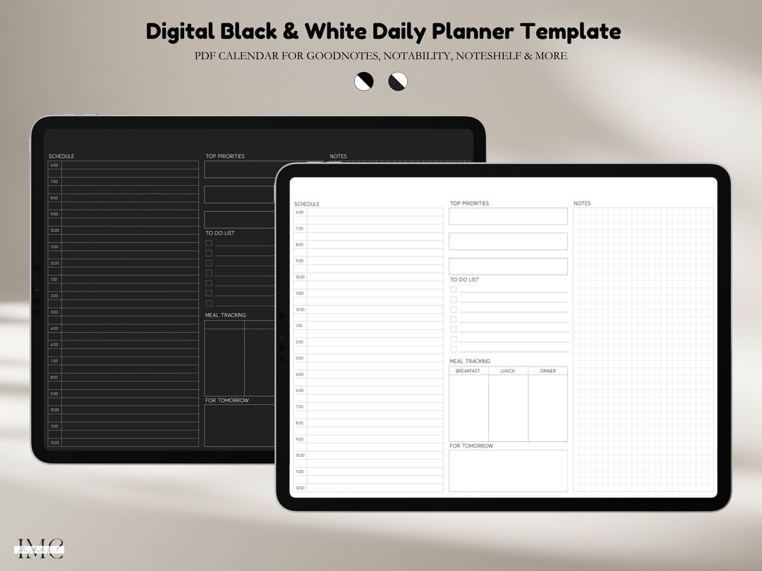Black and White Undated Daily Planner Template for Goodnotes ...