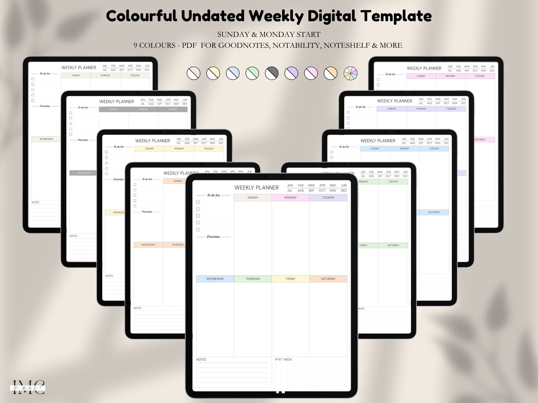 Undated Weekly Digital Planner Template for Tablet Goodnotes Penly ...
