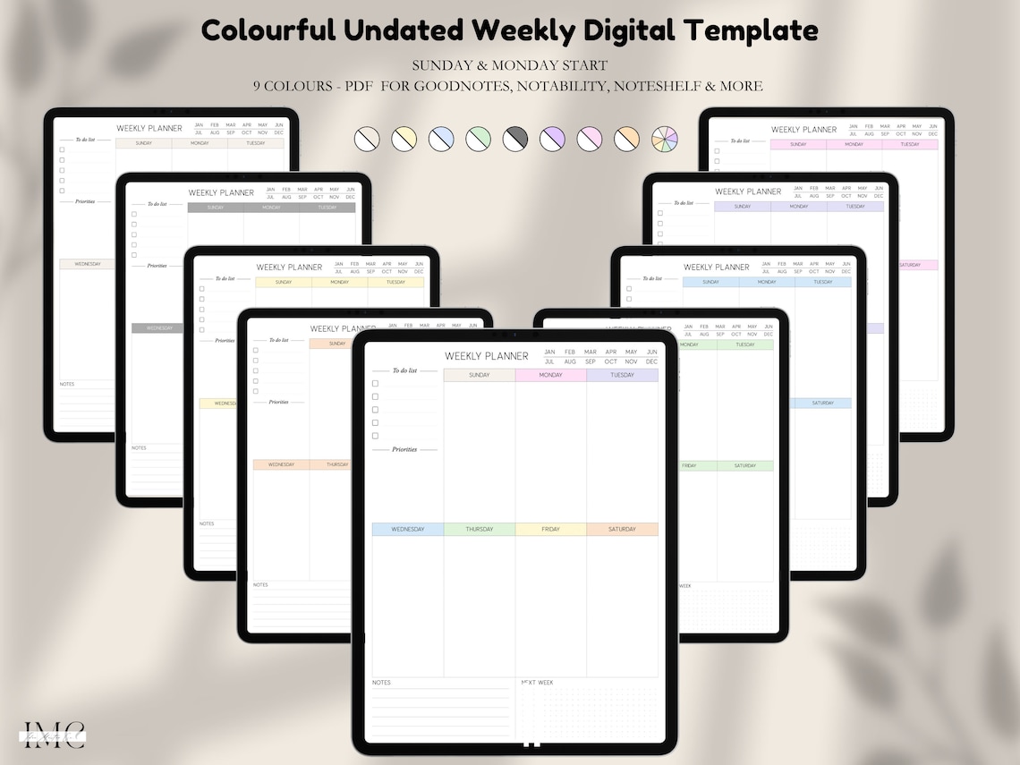 Undated Weekly Digital Planner Template for Tablet Goodnotes Penly ...