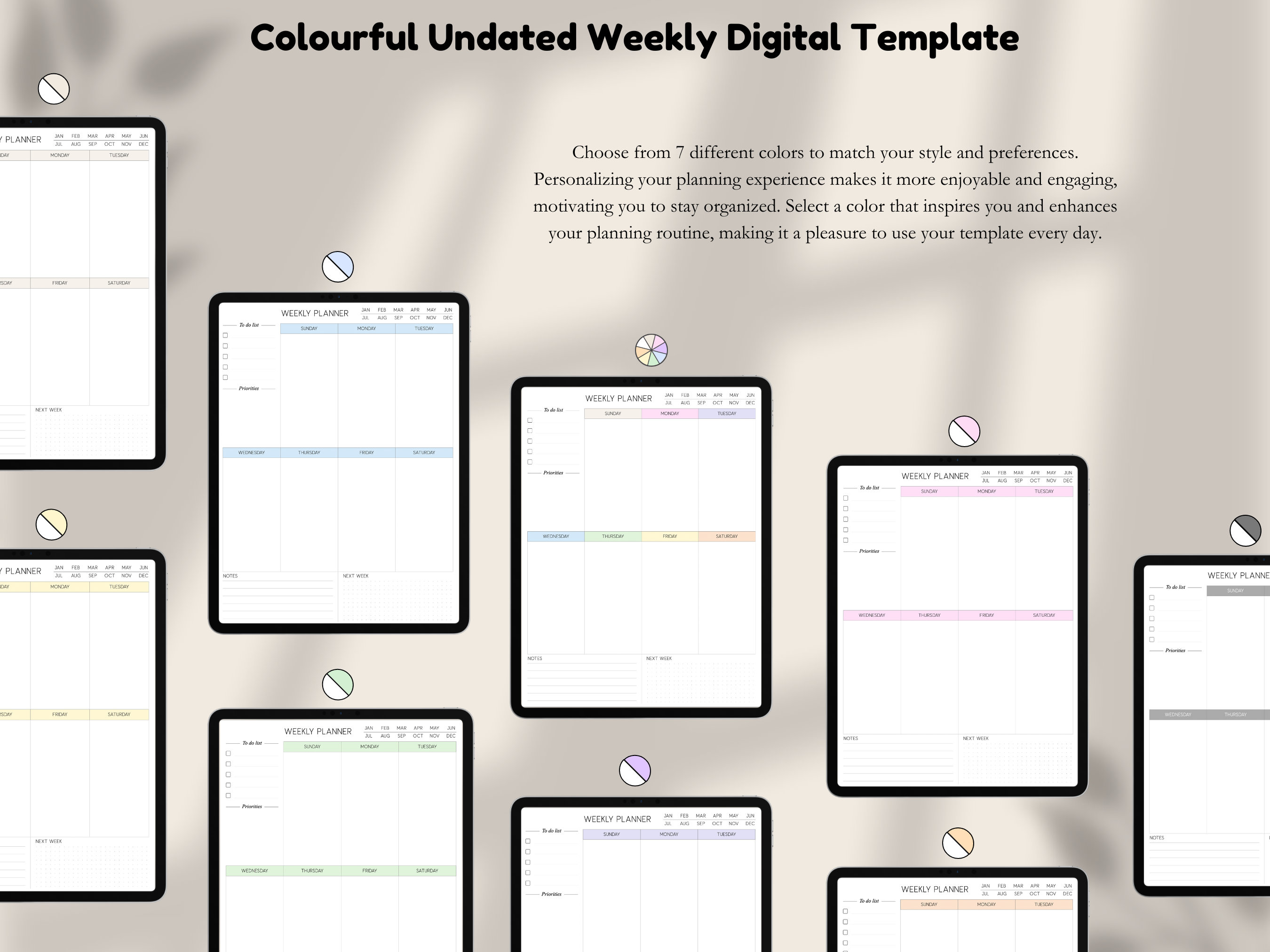 Undated Weekly Digital Planner Template for Tablet Goodnotes Penly ...