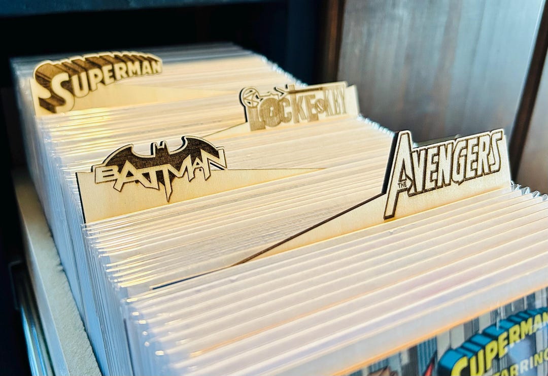 Custom Contoured Logo Comic Book Dividers – Engraved Wooden Divider Cut ...