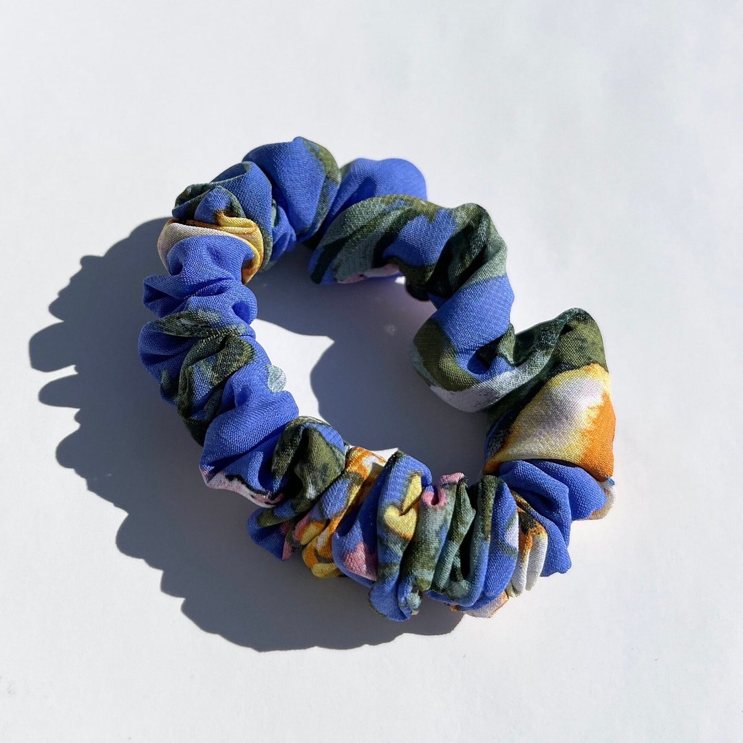 Blue Floral Scrunchies for Hair Skinny Scrunchies Handmade From ...