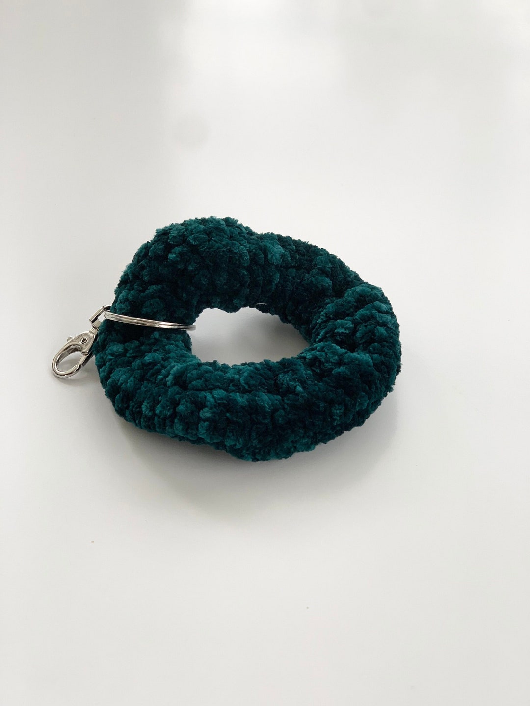 Crochet Scrunchie Keychain Cute TEAL Crocheted Scrunchie Keychains Faux ...