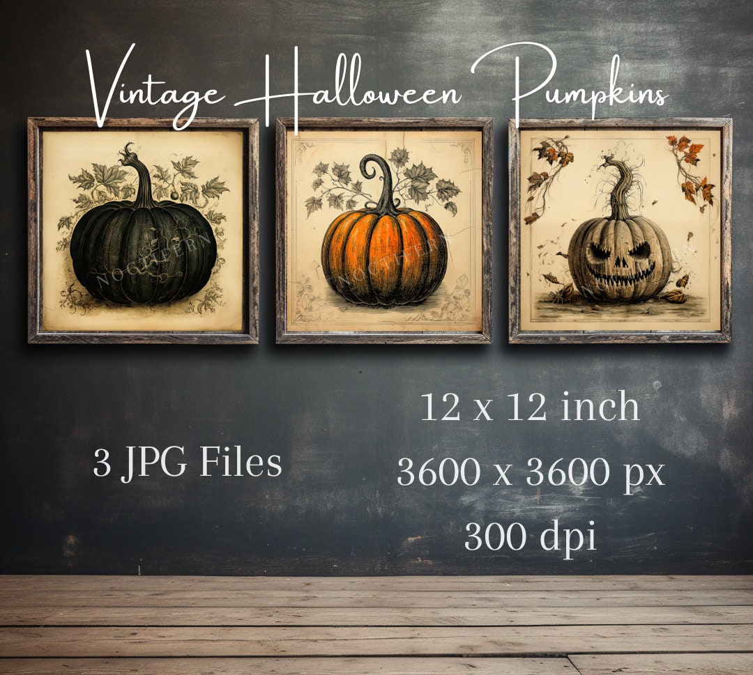Vintage Halloween Pumpkin Printable | 3 Dark Halloween Prints | Spooky ...