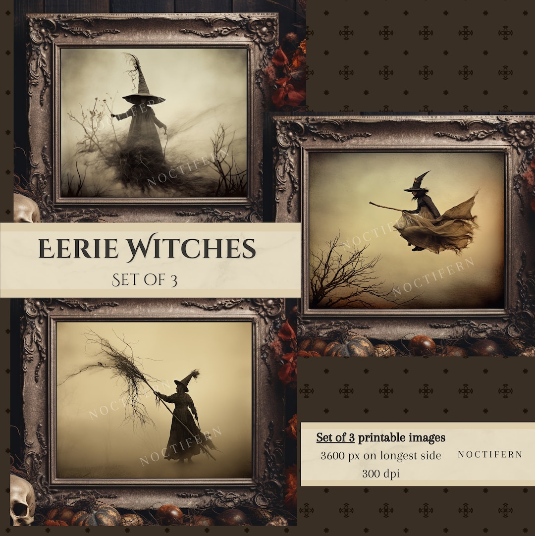Witchy Halloween Art Print Set: Spooky Cottagecore Decor (digital ...