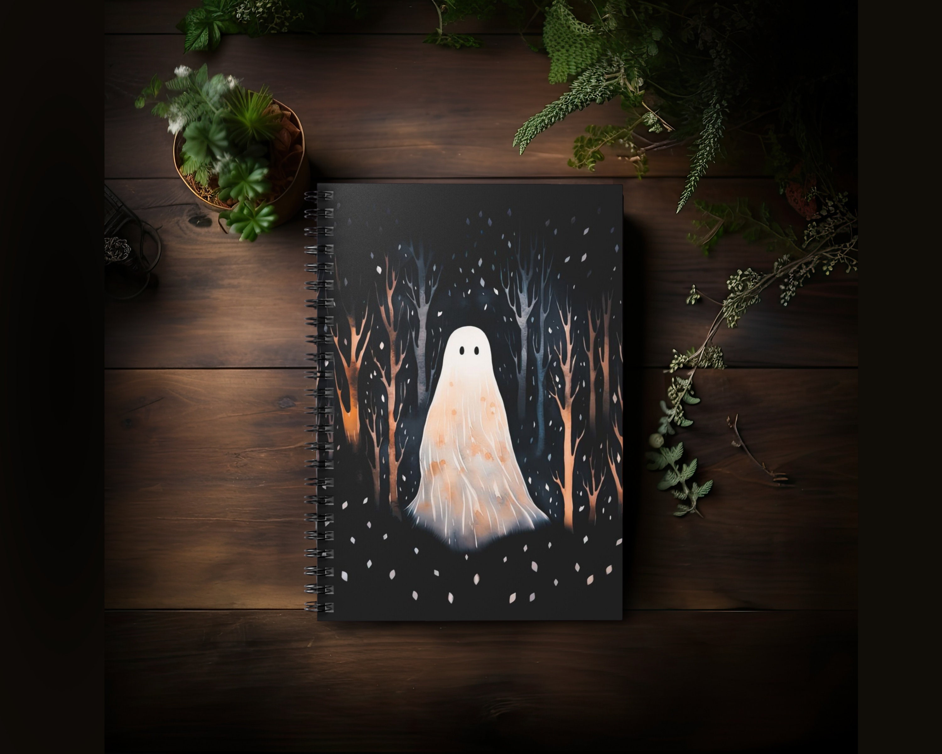 Ghost in the Dark Forest Spiral Notebook, Cute Spooky Haunted Forest ...