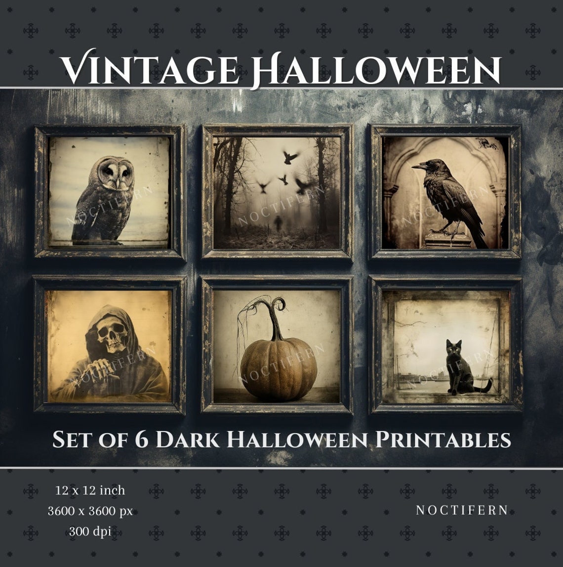 Vintage Halloween Printable Set of 6 Dark Academia Halloween Prints ...