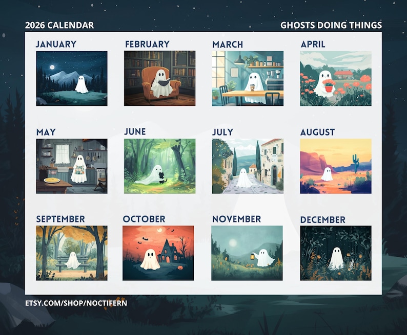 2026 Ghost Calendar, Monthly Wall Calendar, 2026 Spooky Calendar, Cute ...