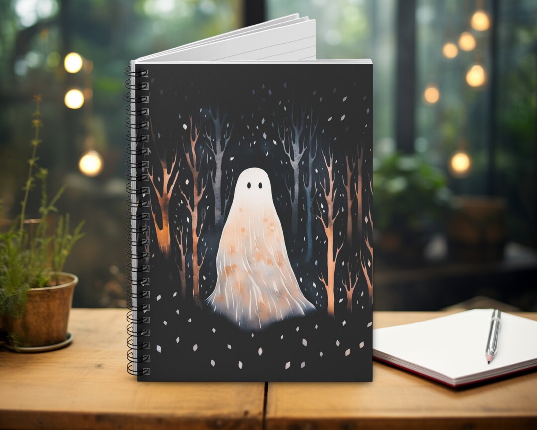 Ghost in the Dark Forest Spiral Notebook, Cute Spooky Haunted Forest ...