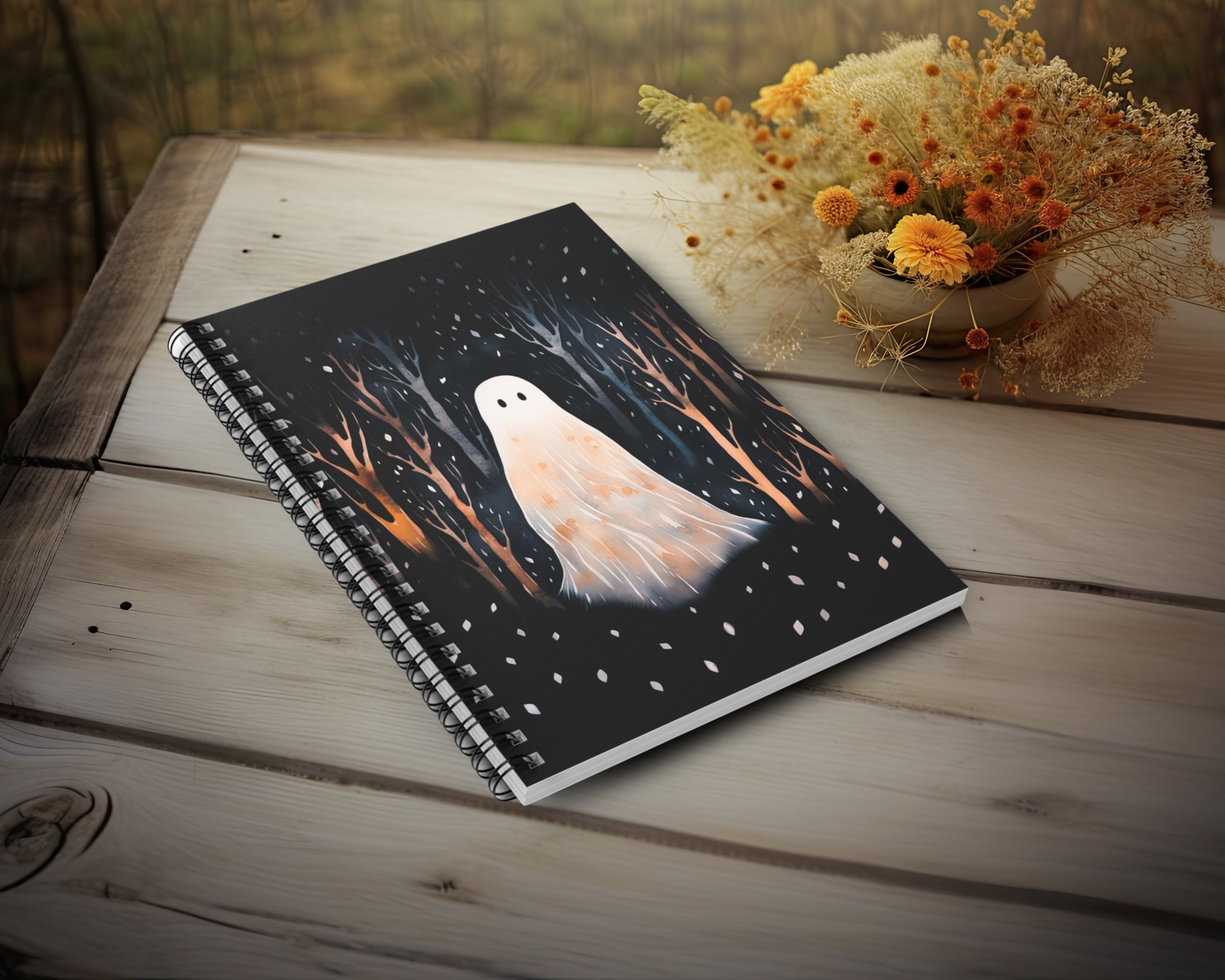 Ghost in the Dark Forest Spiral Notebook, Cute Spooky Haunted Forest ...