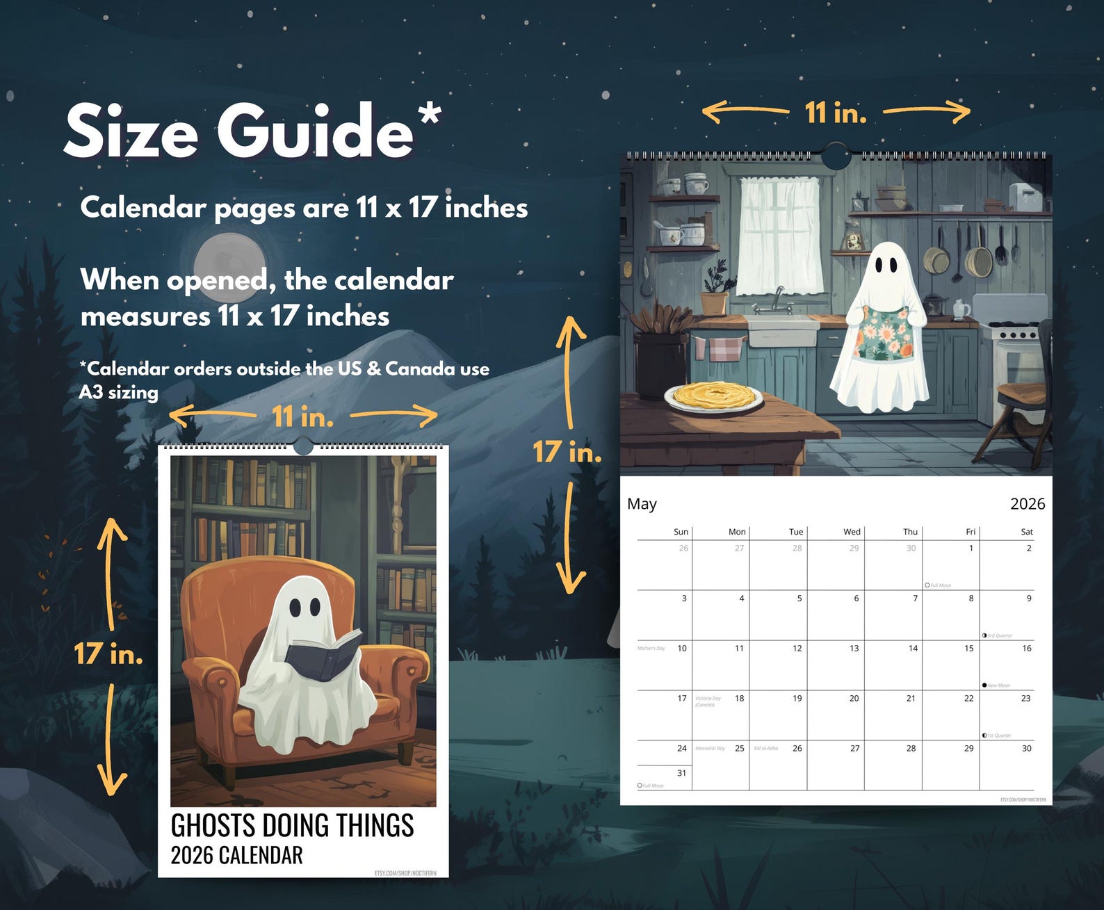 2026 Ghost Calendar, Monthly Wall Calendar, 2026 Spooky Calendar, Cute ...