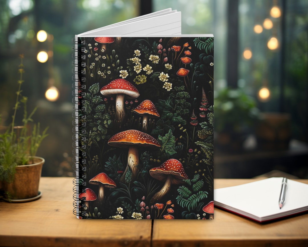 Dark Mushroom Spiral Notebook, Dark Cottagecore Nature Journal ...
