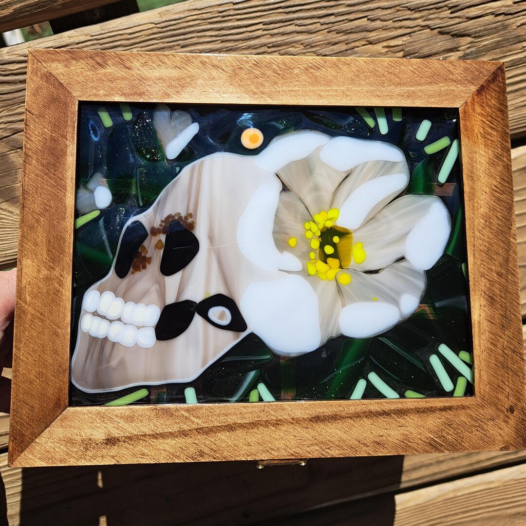 Fused Stained Glass Skull and Flower Jewelry Box - Etsy