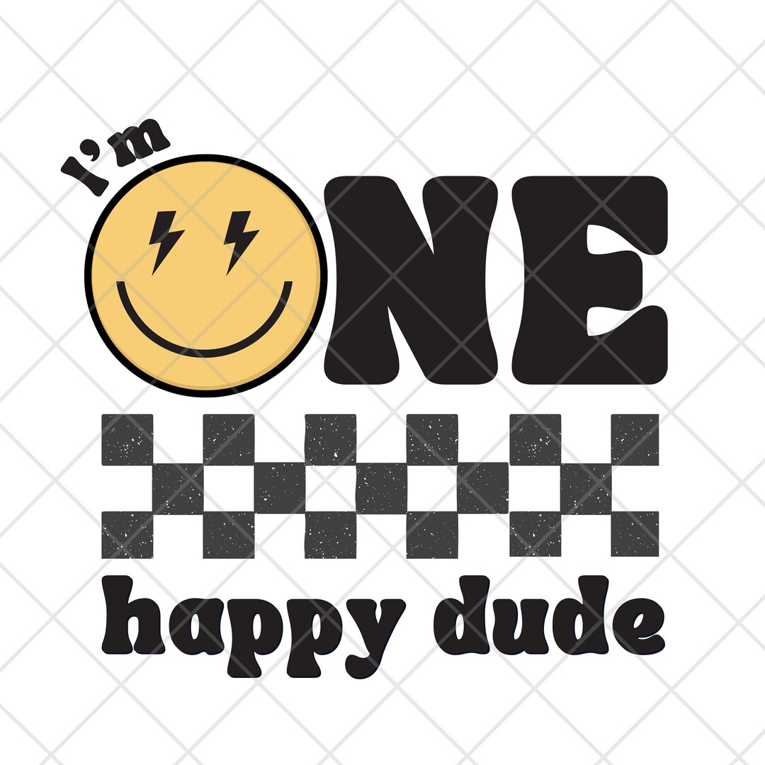 One Happy Dude PNG SVG, 1st Birthday SVG, Retro Wavy Text, Happy Face ...