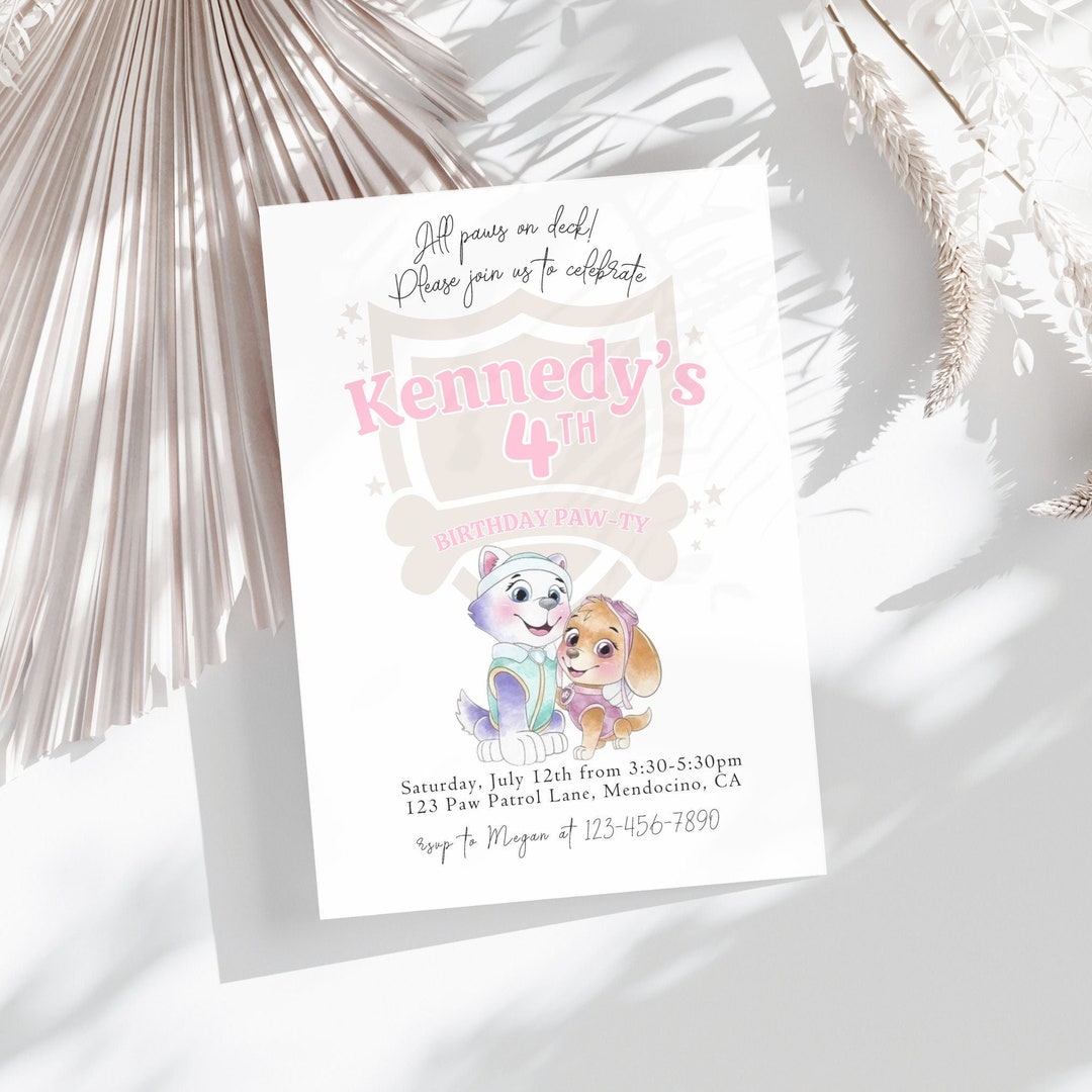 Stella Skye Everest Paw-ty Patrol Invitation, Pink Modern Girl Puppy ...