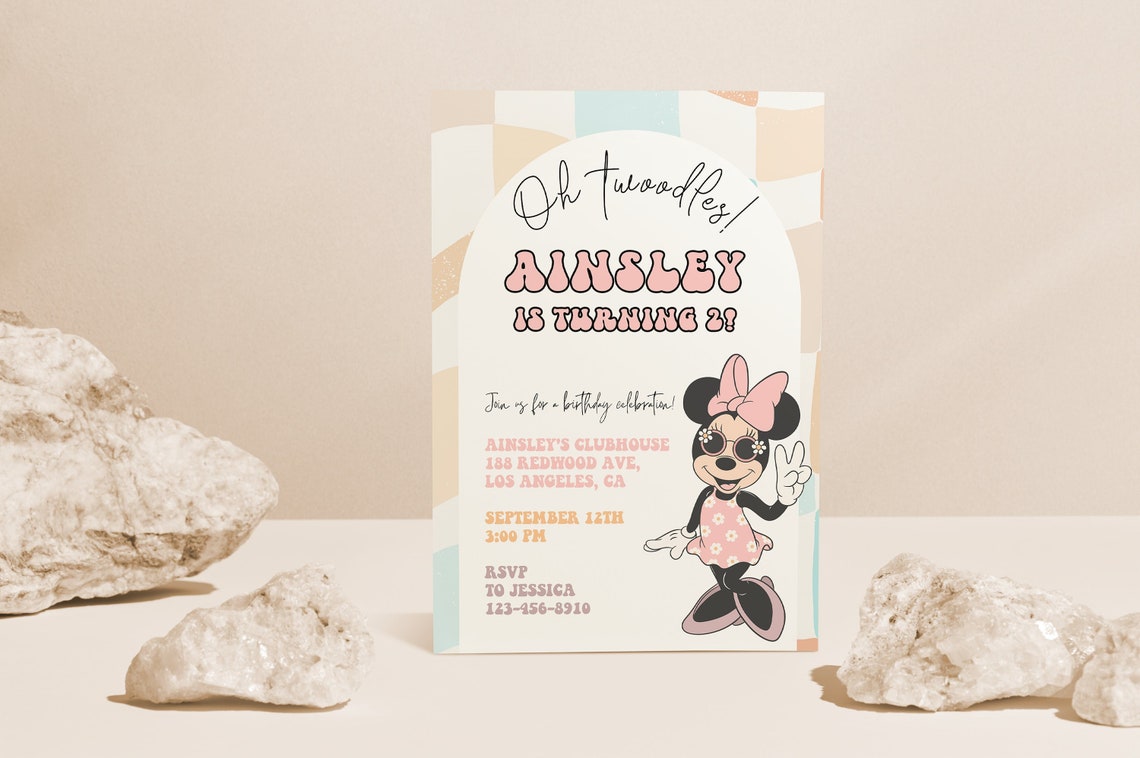 Minnie Mouse 2nd Birthday Invitation Boho Groovy Minnie Mouse - Etsy