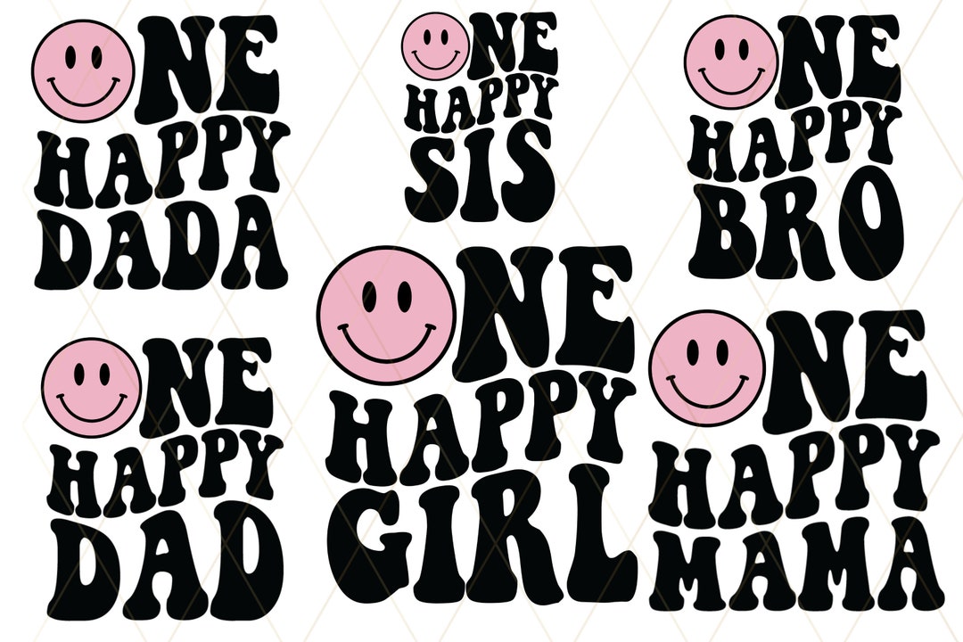 One Happy Girl PNG SVG, 1st Birthday SVG, Smiley Retro Wavy Text, Happy ...