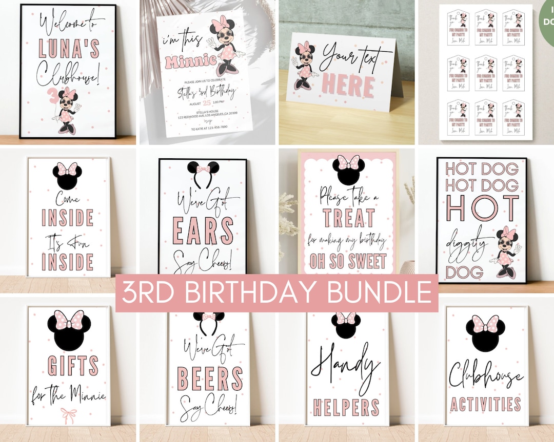 Minnie Mouse 3rd Birthday Decor Poster, Minnie Mouse Third Bundle, 3 ...
