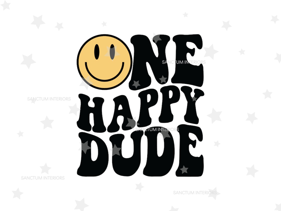 One Happy Dude PNG SVG, 1st Birthday SVG, Retro Wavy Text, Happy Face ...