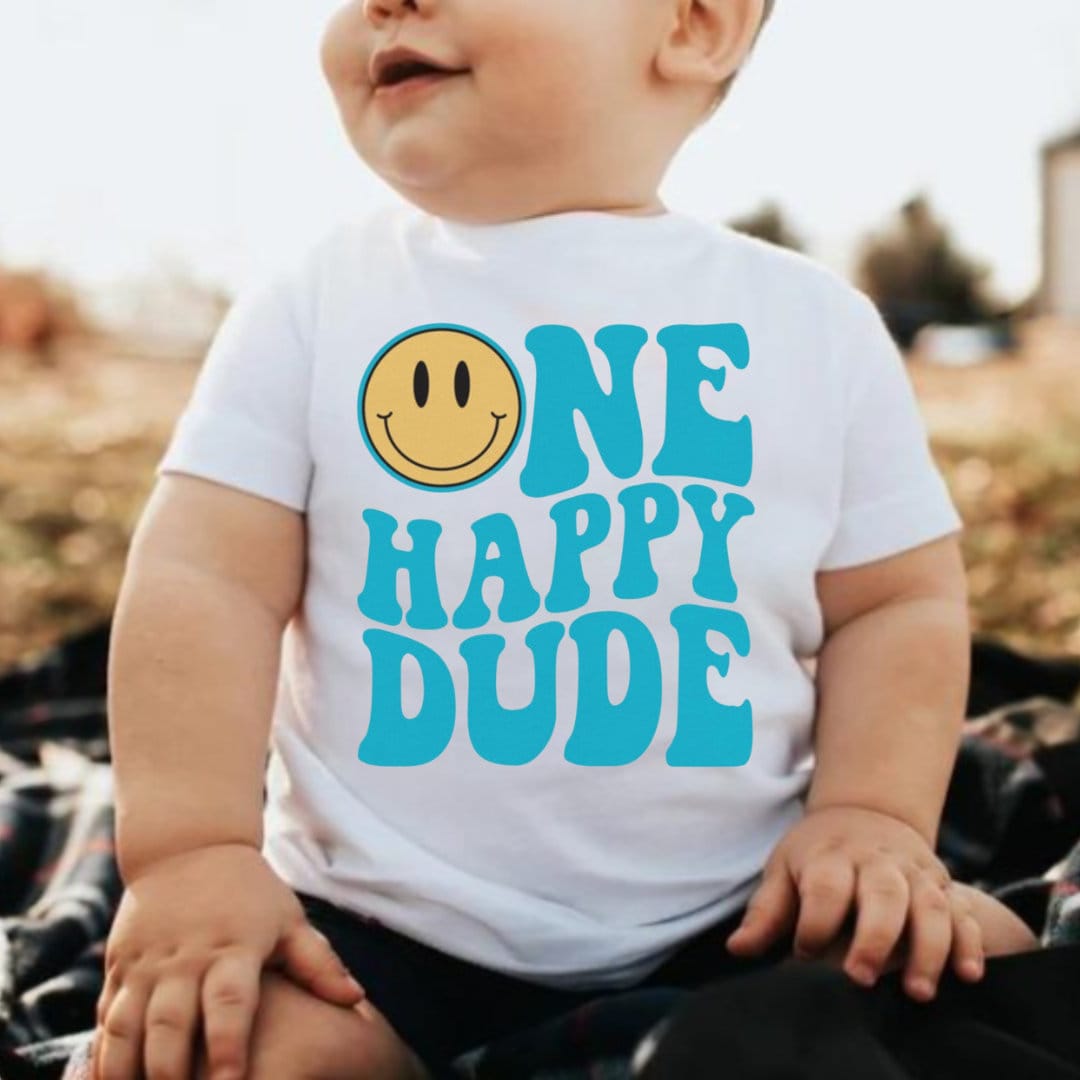 ONE Happy Dude Shirt Blue Happy Face 1st First Birthday - Etsy