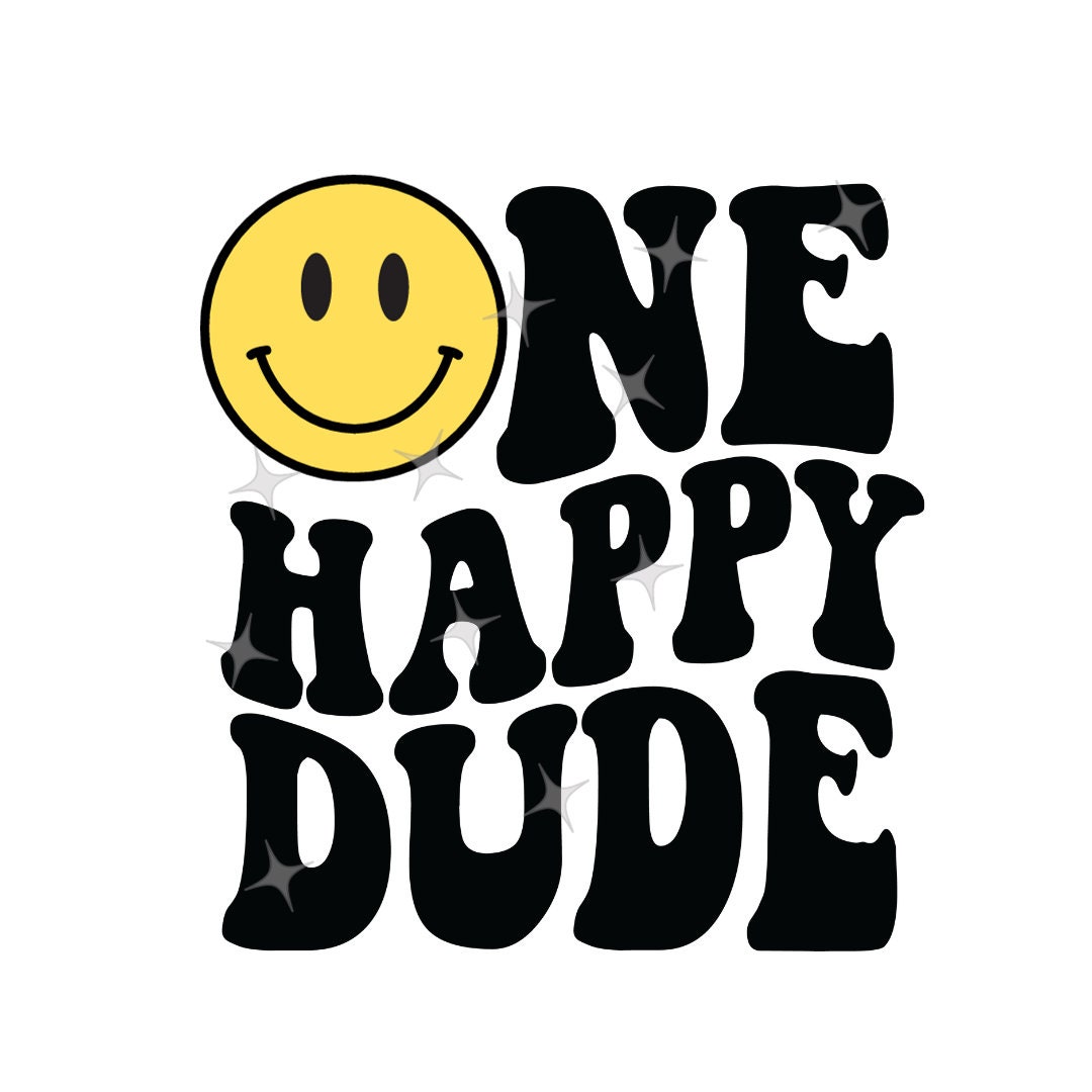 One Happy Dude PNG SVG, 1st Birthday SVG, Retro Wavy Text, Happy Face ...