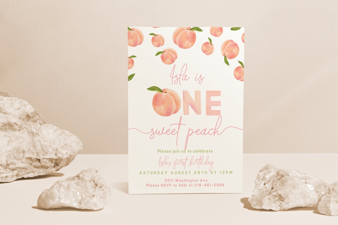 One Sweet Peach Party Invitation Birthday Invite Digital Printable ...